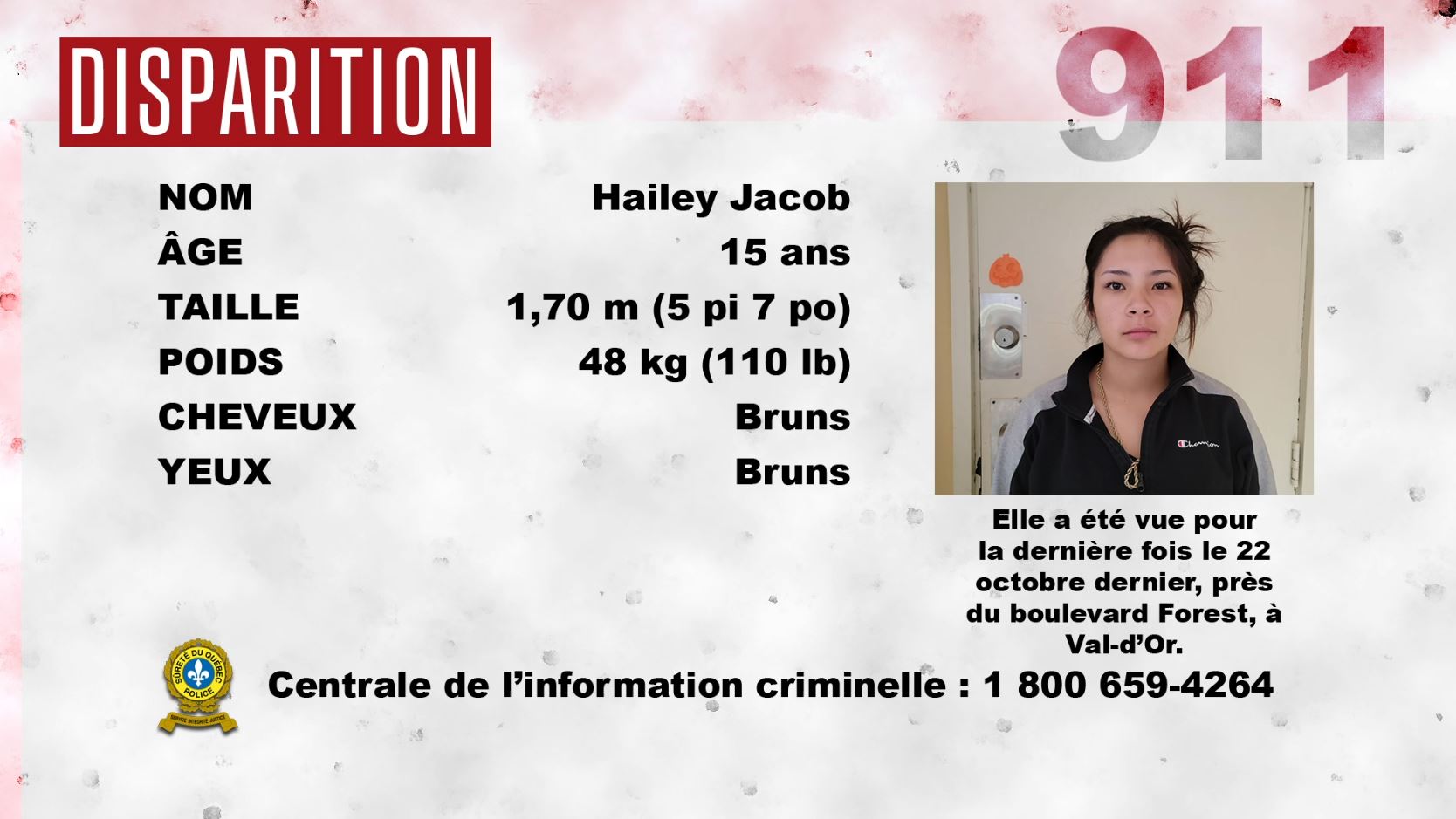 Disparition d'Hailey Jacob - TVA Abitibi-Temiscamingue